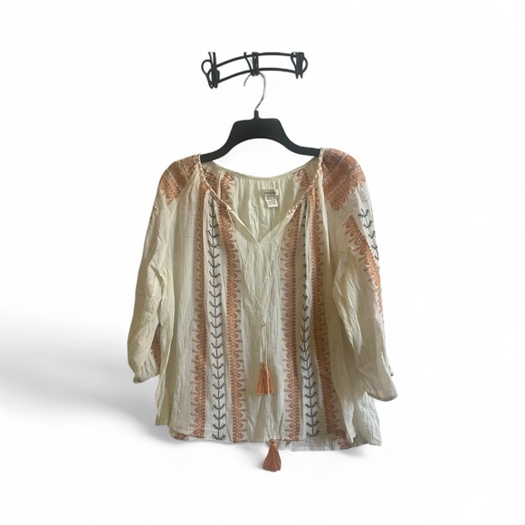 Sundance | Tops | Sundance Cream And Orange Embroidered Blouse | Poshmark